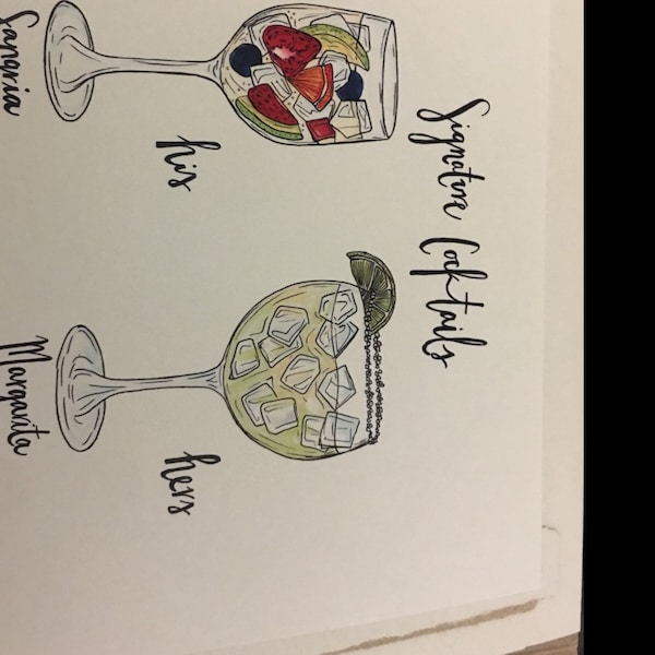 Custom Signature Cocktail Sign Drawing, Personalized Drinks ...
