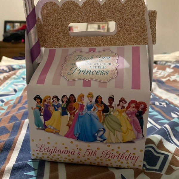Disney Princess Birthday Personalized Qty 8 Gable Favor Goody Boxes - Etsy