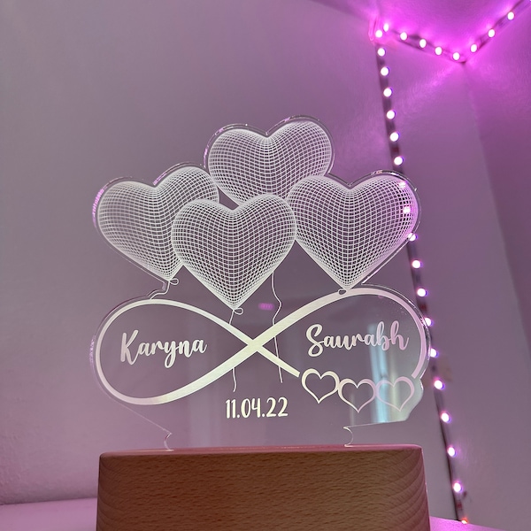 Personalized 3D Illusion LED Lamp | Infinity Heart Valentines Gift ...