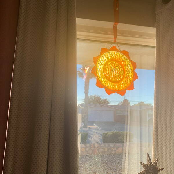 Large Stained Glass Flower Wall Hanging, Mixed Media Window Hanging ...