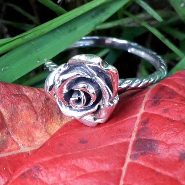 Rose Blossom Ring, Sterling Silver, Romantic Rose Flower, Engagement Ring, Handmade Rosebud Ring ...