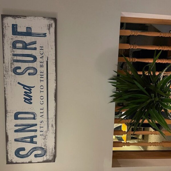 Sand and Surf Sign | Beach Decor | Coastal Wall Decor | Shabby Chic ...