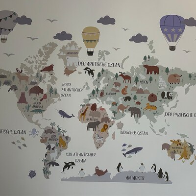 World Map Wall Decal For Kids Animal World Map Sticker Nursery World