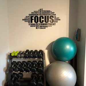 Focus Wall Decal Motivational Sign Gym Quote Word Cloud Poster Fitness ...