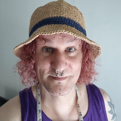 Black Stripes Wicker Raffia Bucket Hat, Summer Cap Gift for Women and ...