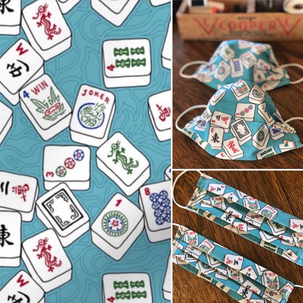 Mahj Game Blue Fabric - Mahjong Tiles for Mahj Game on Aqua Background ...