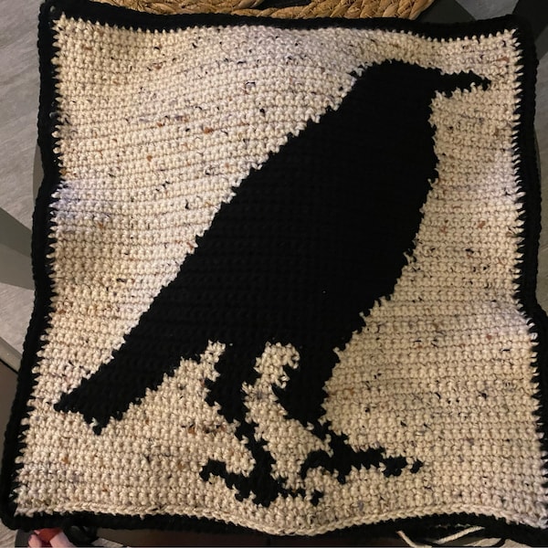 Crow Crochet Pillow Pattern, Crow Home Decor, Spooky Crochet Pillow, Pillow Cover, PDF Crochet ...