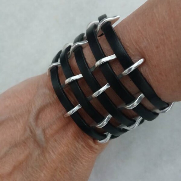 The Defender Bold and Edgy Statement Leather and Silver Cuff Bracelet ...