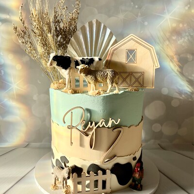 Barn Farm Yard Wooden Cake Topper Set Fence Charm Number Age - Etsy