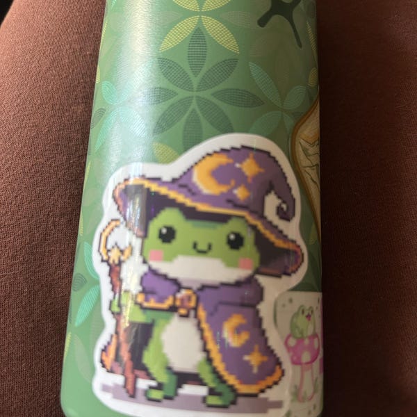 Cute Pixel Art Frog Wizard Vinyl Sticker - Kawaii Animal Froggy Ribbit ...