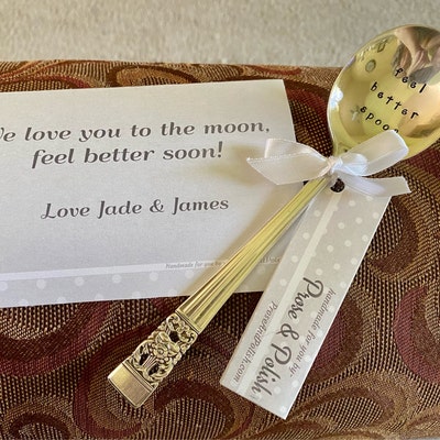 Get Well Gift Feel Better Spoon, Hand Stamped Vintage Silverware, Care ...