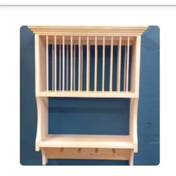 NEW* Split Shelf Cabinet Wall Counter Wood Plate Dish Rack Mugs Glasses ...