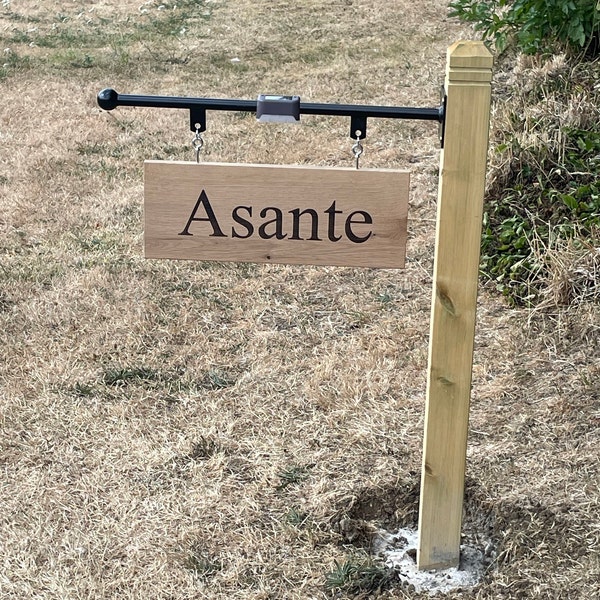 Double Sided Engraved Oak Personalised Wooden Hanging House Name/number ...