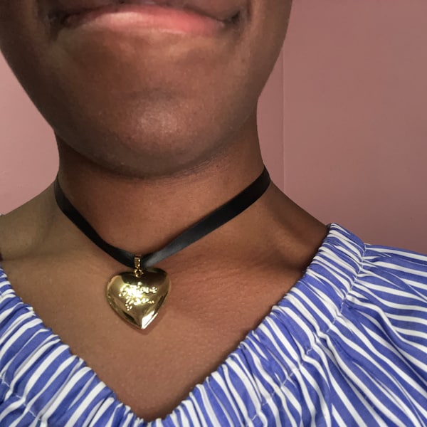 The “priscilla” Necklace | Black Ribbon Gold Locket Necklace | - Etsy