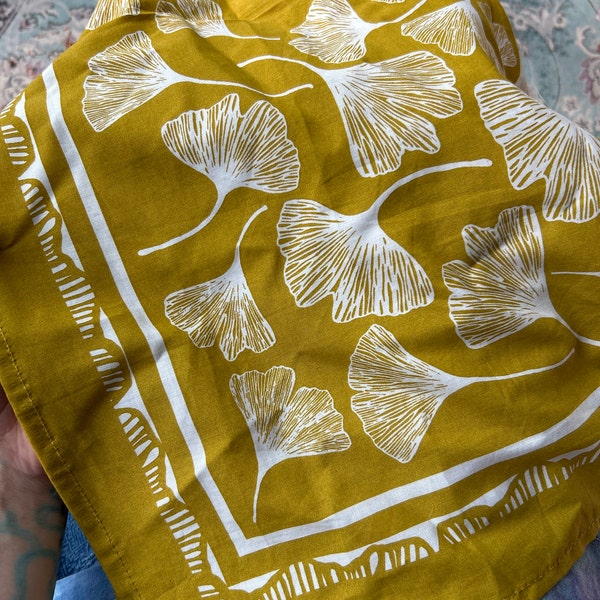 Ginkgo Leaf Bandana: Hand Screen Printed Mustard Yellow Handkerchief ...