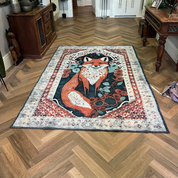 Fox Rug, Farmhouse Decor, Cozy Area Rug, Living Room Rug, Cottagecore ...