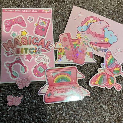 Rainbow Gamer Controller Sticker Kawaii Girl Gaming Decor Cute Fantasy ...