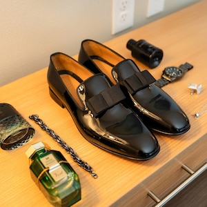 Zerbay Tolima Men's Bordeaux Opera Pumps Patent Leather Tuxedo Loafer ...