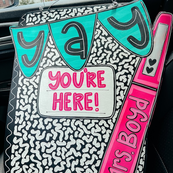 Personalized Teacher Door Hanger, Retro Composition Notebook, Welcome ...