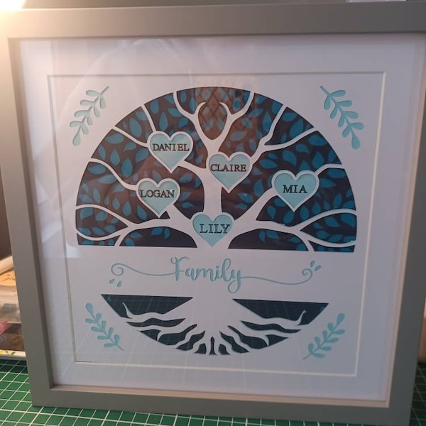 Customizable 3D Family Tree Shadow Box Svg, Custom Names Shadow Box ...