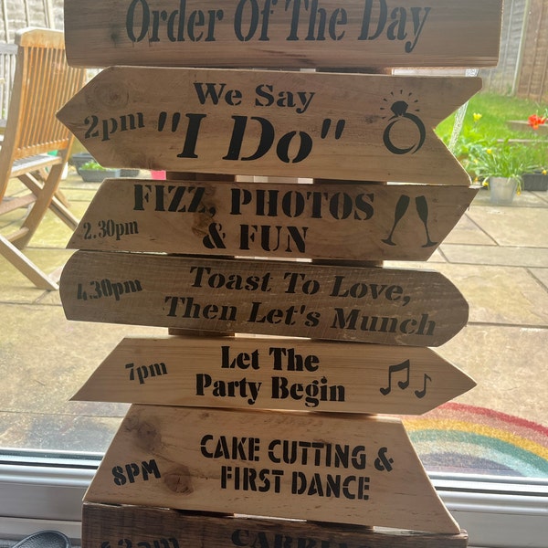 Personalised Wedding Plan, Order of the Day Wedding Sign Post. Rustic ...