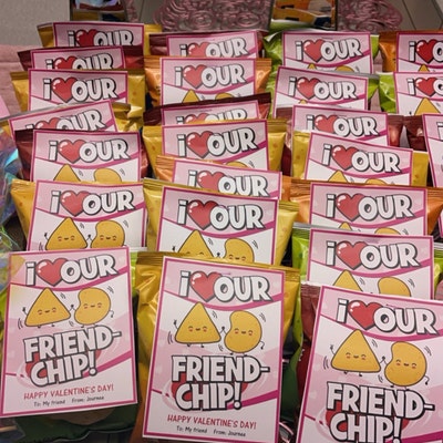 Valentine Chip Bag Tag Printable Pink, Kids Valentines Cards for School ...