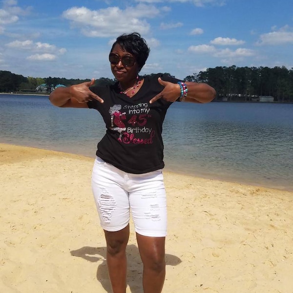 Girl Stepping Into My 45th Birthday Blessed Bling Shirt, Birthday Bling ...