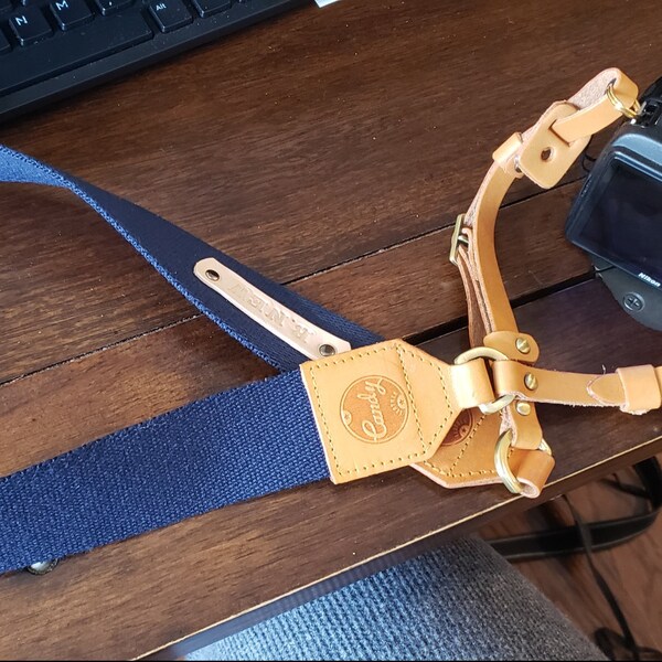 Genuine Leather Navy Camera Neck Shoulder Strap for SLR DSLR Leica Fuji ...