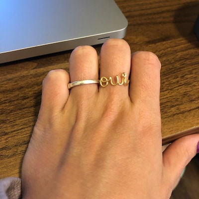 Gold OUI Ring, French Word Wire Adjustable Band Ring, Yes I Do Jewelry ...