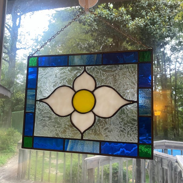 Half Round Stained Glass Hanging Window Panel, Arched Traditional ...