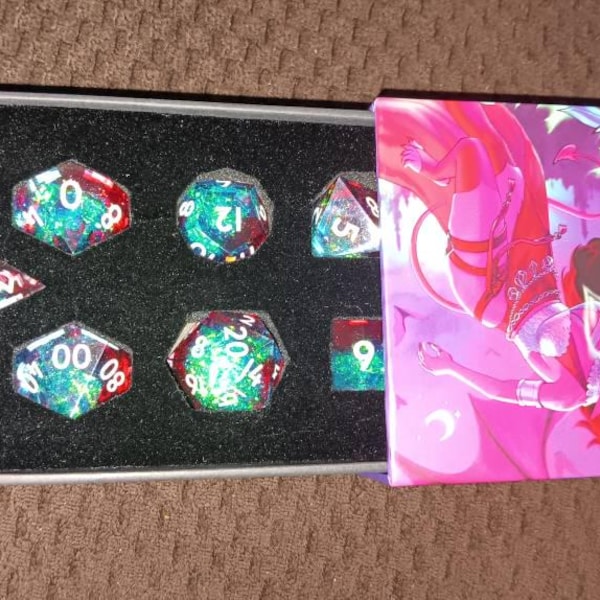 Bleeding Sapphires - Holographic Handmade Resin Sharp Edge Dice Set for ...