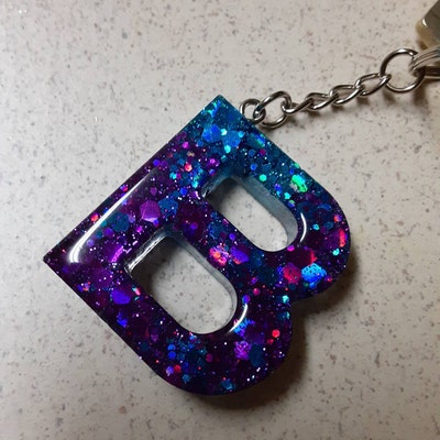 Purple and Blue Glitter Keychain Initial Keychain Letter - Etsy