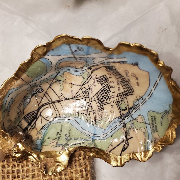 Nantucket Massachusetts Map Oyster Shell Ornament, Decoupage Shell ...
