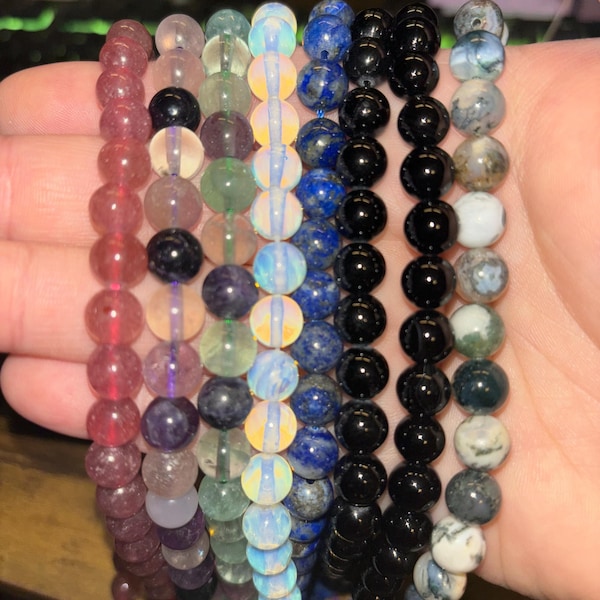 70 Options Natural Gemstone Round Smooth Beads Healing Genuine Stone ...