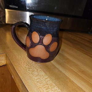 Paw Print Mug, Blue Drippy Paw Mug, Handmade Pottery Gift for Dog ...
