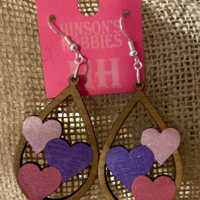 Valentine 3 Heart Teardrop Earring SVG Cut File Valentine Earrings SVG ...