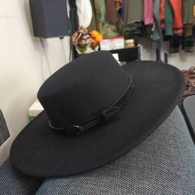 Vegan Felt Wide Brim Hat Goth Witch Fedora Hat XL Brim webbed Antlers ...