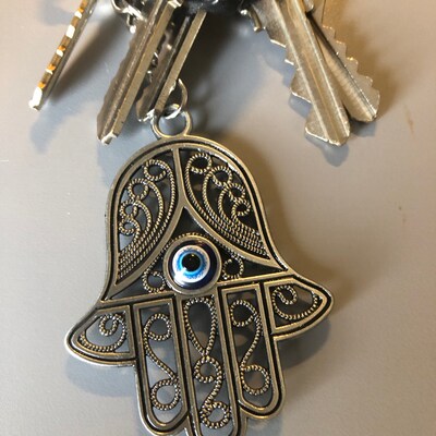 Evil Eye Hamsa Keychain, Hamsa Hand Keyring, Hand of Fatima, Lucky Keychain, Protective Gift ...
