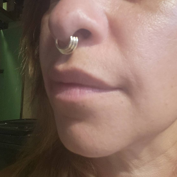 Solid 14 Karat Yellow Gold Triple Stacked Septum Ring ~ Three in One ...