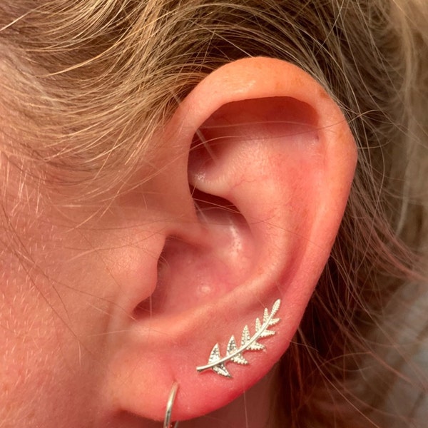 Leaf Ear Climber- 925 Sterling Silver Leaf Ear Cuff, Leaf Earrings Ear ...