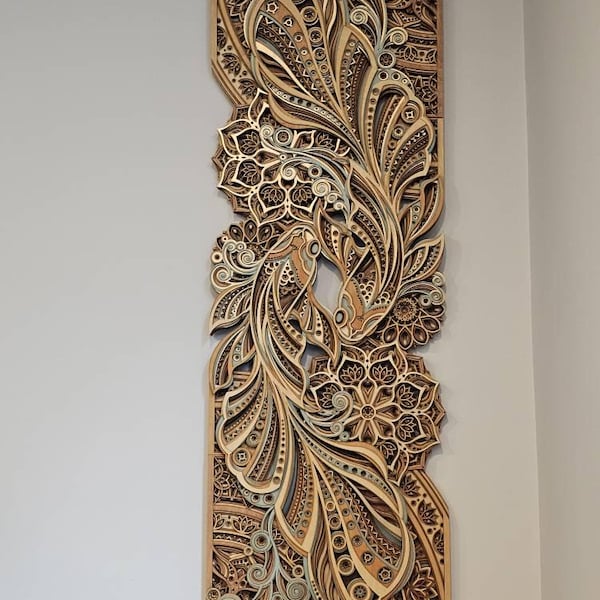 STEREOWOOD Dancing Koi Multi-layer Wall Art, Oriental Geometric Wood ...