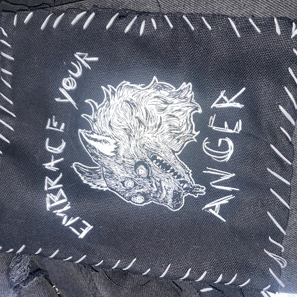 Wolf Patch - Embrace Your Anger - Feral Wolf - Original Design Printed ...