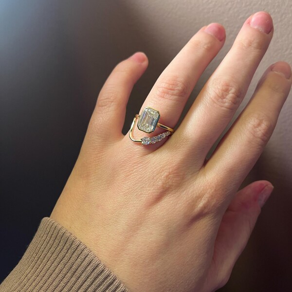 14k Gold Thick Band Engagement Ring, Solid Gold Moissanite Solitaire ...