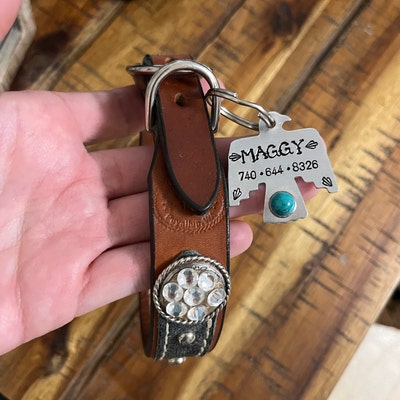 Custom Pet ID Tag With Turquoise Native Thunderbird Shape Cowdog Name ...