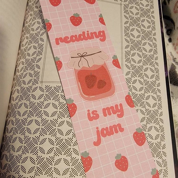 Reading is My Jam Bookmark | Strawberry Coquette Bookmark | Spring ...