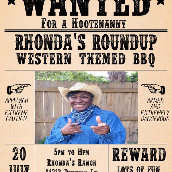 Adult Wanted Poster Invitation With Photo Editable Template, Cowboy ...