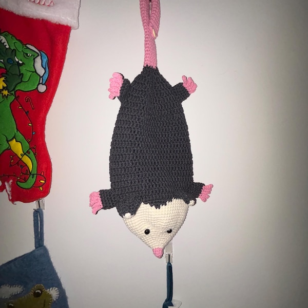 Possum Christmas Stocking Crochet Opossum, Holiday Stocking Possum Bag ...