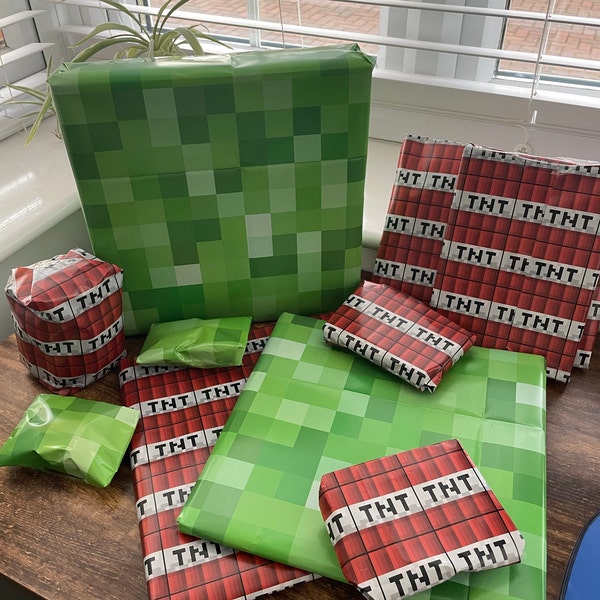 Minecraft Inspired Wrapping Paper/gift Wrap and Greeting Cards - Etsy