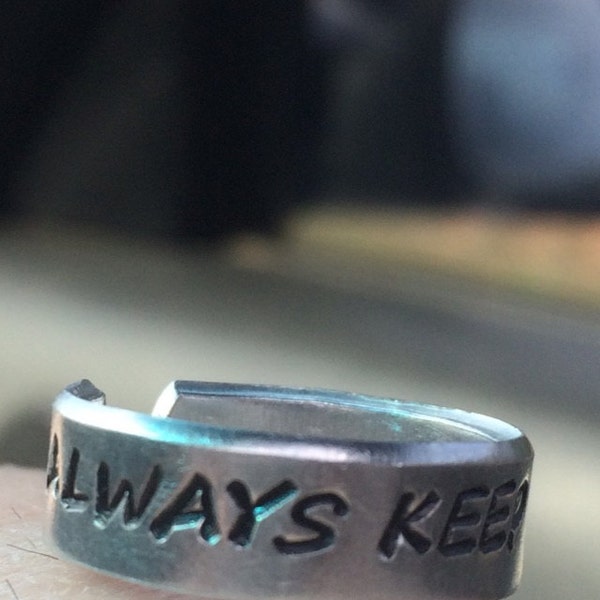 Always Keep Fighting Aluminum Metal Stamped Adjustable Ring ...