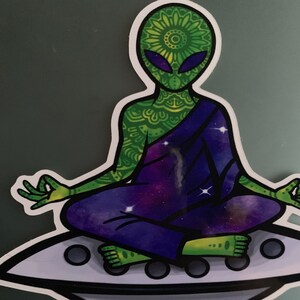 Meditating Alien Buddha on Spaceship Vinyl Sticker Decal for - Etsy